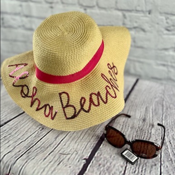 Accessories | Gc Aloha Beaches Straw Floppy Hat With Sunglasses Black ...